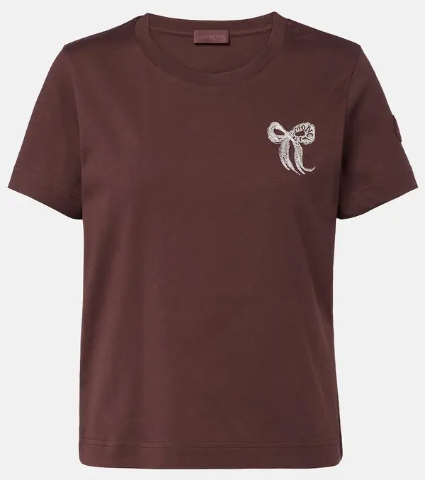 Moncler Embroidered Cotton Jersey T-shirt - Brown