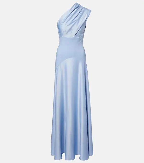 Solace London Gabriela One-shoulder Crêpe And Satin Gown - Blue