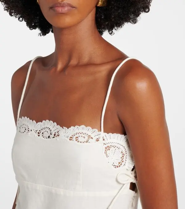Posse Darya Embroidered Linen And Cotton Midi Dress - White