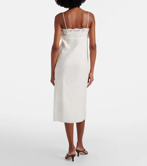 Posse Darya Embroidered Linen And Cotton Midi Dress - White