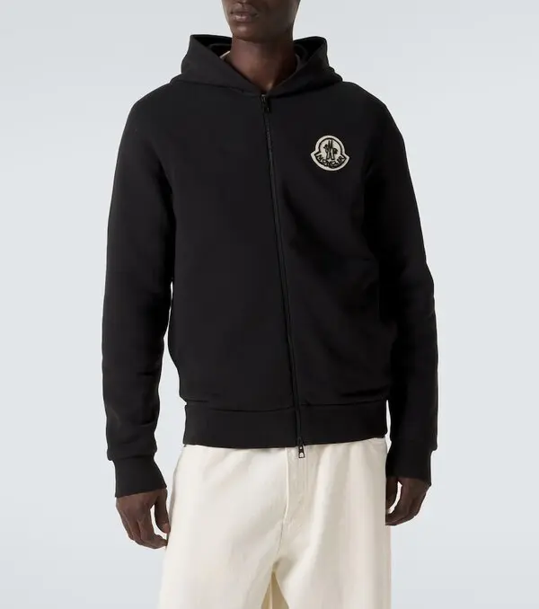 Moncler Logo Cotton Zip-up Hoodie - Black