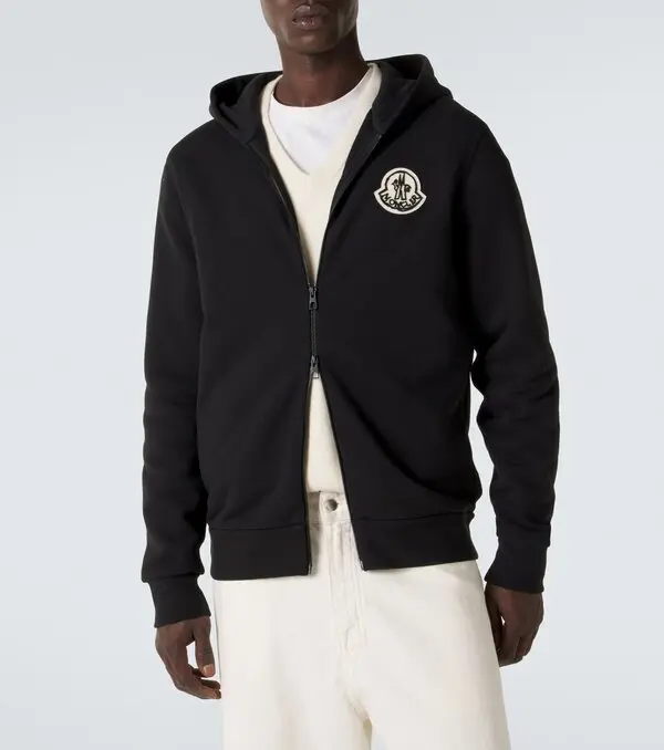Moncler Logo Cotton Zip-up Hoodie - Black