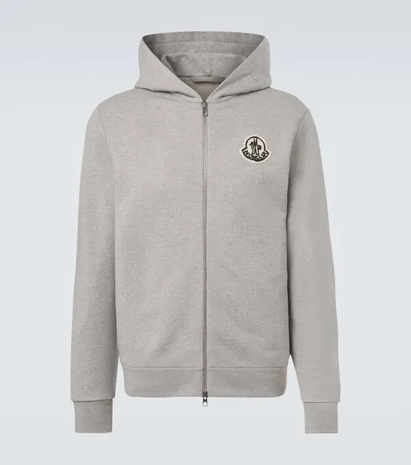 Moncler Logo Cotton Zip-up Hoodie - Grey