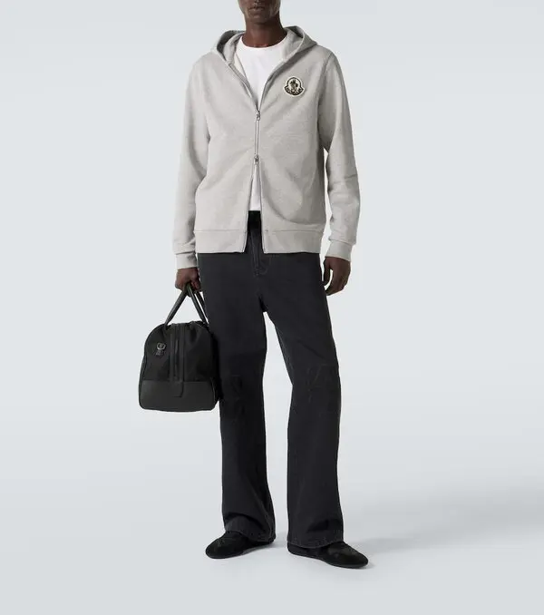 Moncler Logo Cotton Zip-up Hoodie - Grey