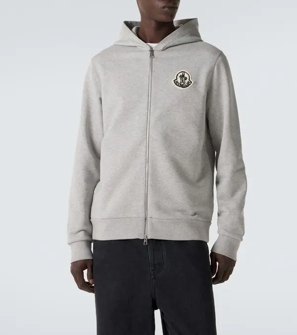 Moncler Logo Cotton Zip-up Hoodie - Grey