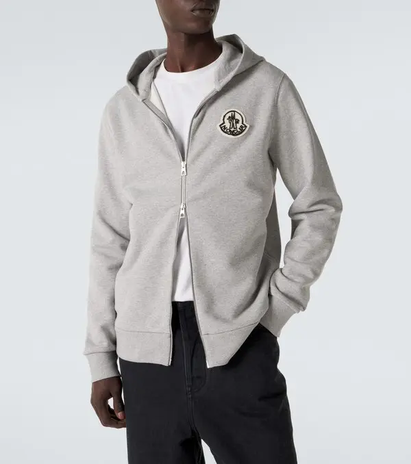 Moncler Logo Cotton Zip-up Hoodie - Grey