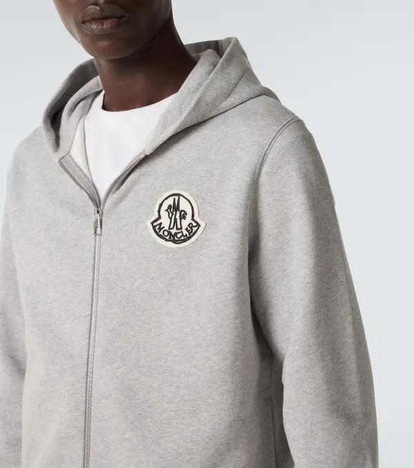 Moncler Logo Cotton Zip-up Hoodie - Grey