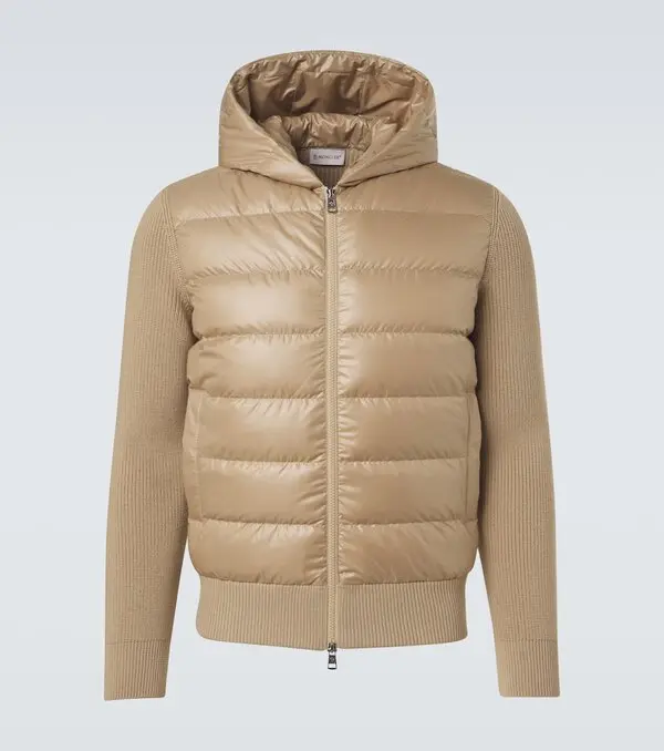 Moncler Virgin Wool Down-paneled Zip-up Cardigan - Beige