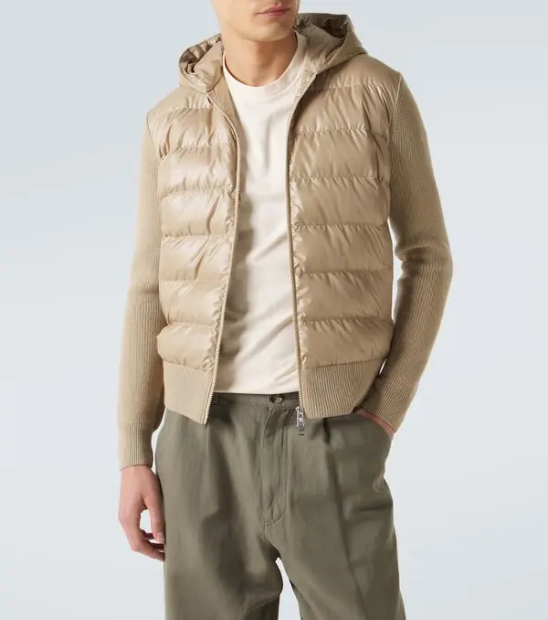 Moncler Tricot Down-paneled Virgin Wool Cardigan - Beige