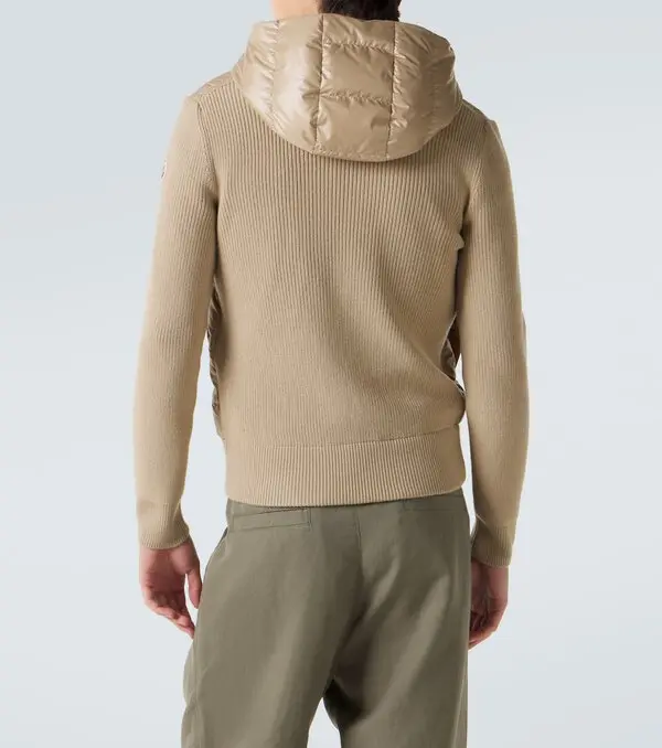 Moncler Tricot Down-paneled Virgin Wool Cardigan - Beige