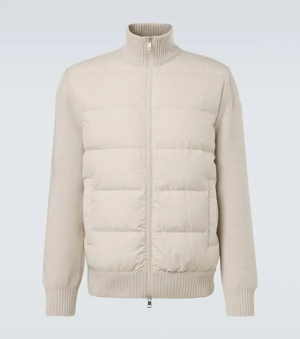 Moncler Virgin Wool Cardigan With Down Paneling - Beige