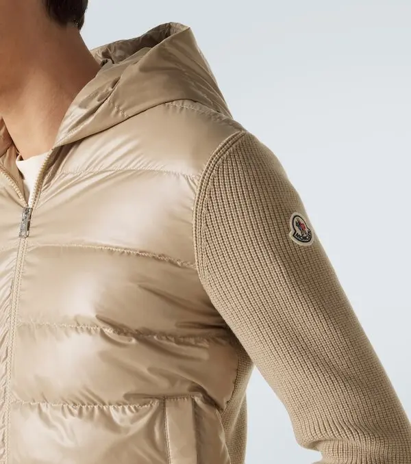 Moncler Virgin Wool Cardigan With Down Paneling - Beige