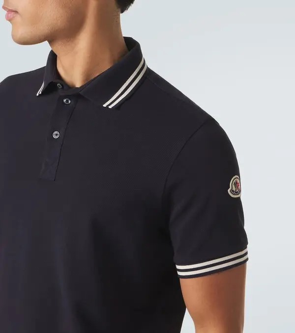 Moncler Cotton Piqué Polo Shirt - Blue