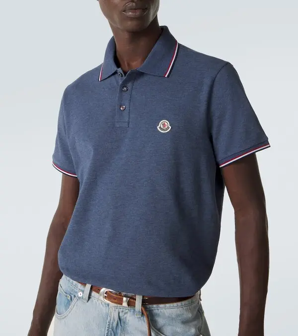 Moncler Cotton Piqué Polo Shirt - Blue