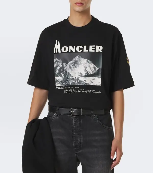 Moncler Printed Cotton Jersey T-shirt - Black