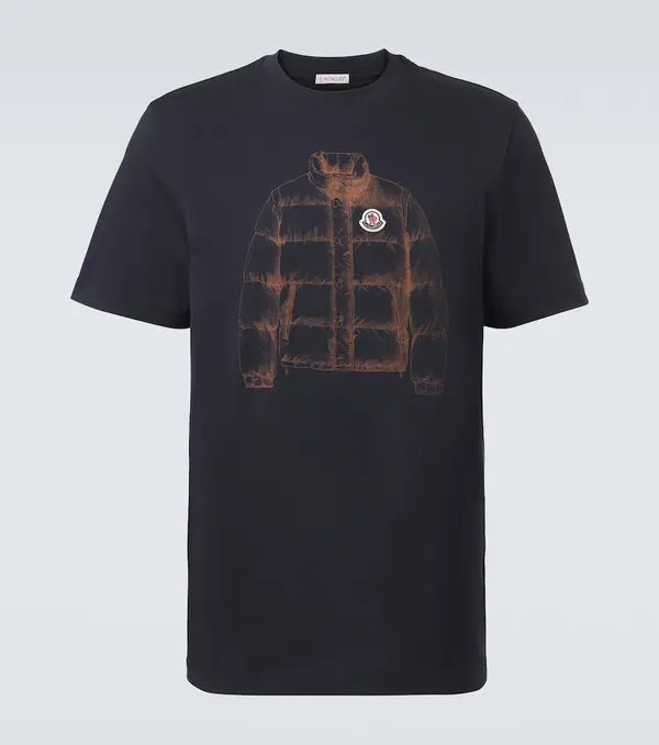 Moncler Printed Cotton Jersey T-shirt - Blue
