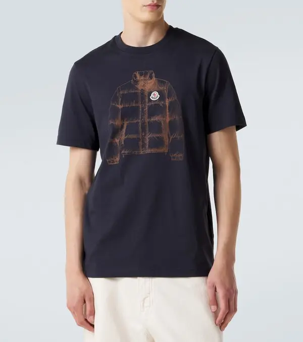 Moncler Printed Cotton Jersey T-shirt - Blue