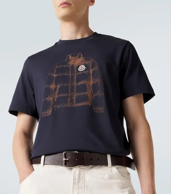 Moncler Printed Cotton Jersey T-shirt - Blue