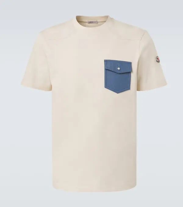 Moncler Denim-trimmed Cotton Jersey T-shirt - Beige