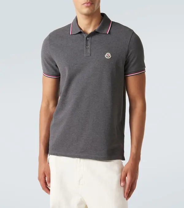 Moncler Logo Cotton Piqué Polo Shirt - Grey