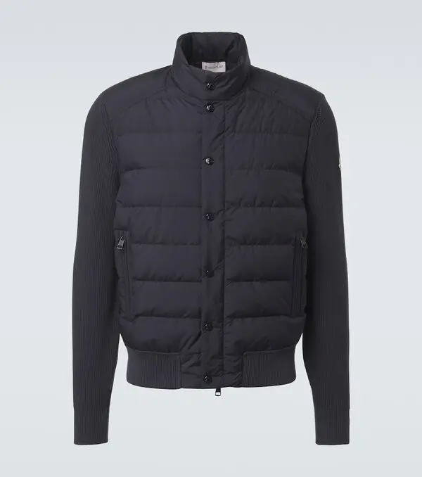 Moncler Down-paneled Cotton-blend Cardigan - Blue