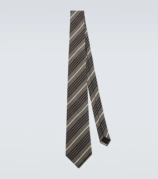 Saint Laurent Striped Silk Neck Tie - Grey