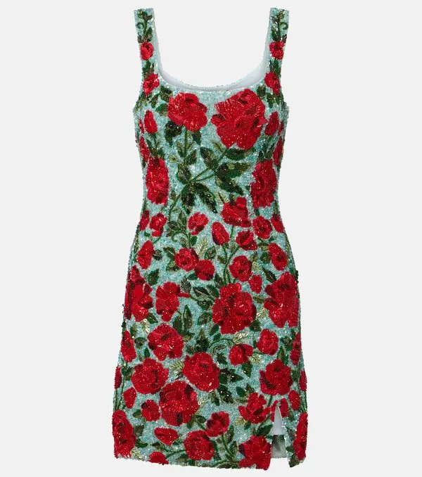 LA FUORI Crimson Rose Sequined Mini Dress - Blue