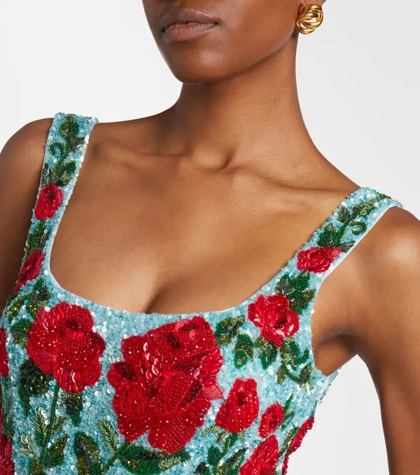 LA FUORI Crimson Rose Sequined Mini Dress