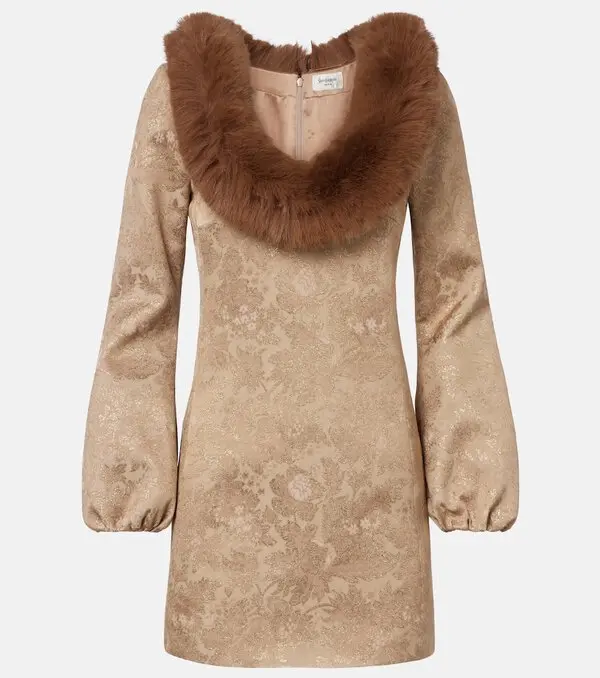 Saint Laurent Floral Brocade Minidress - Beige