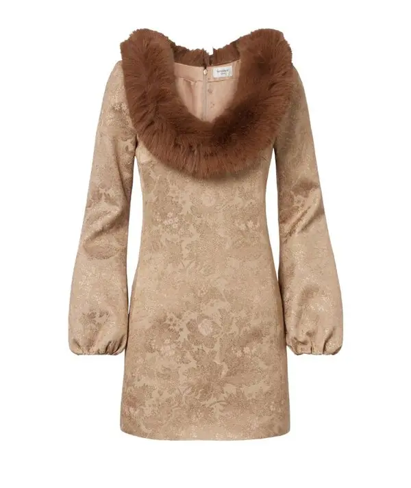 Saint Laurent Floral Brocade Minidress - Beige