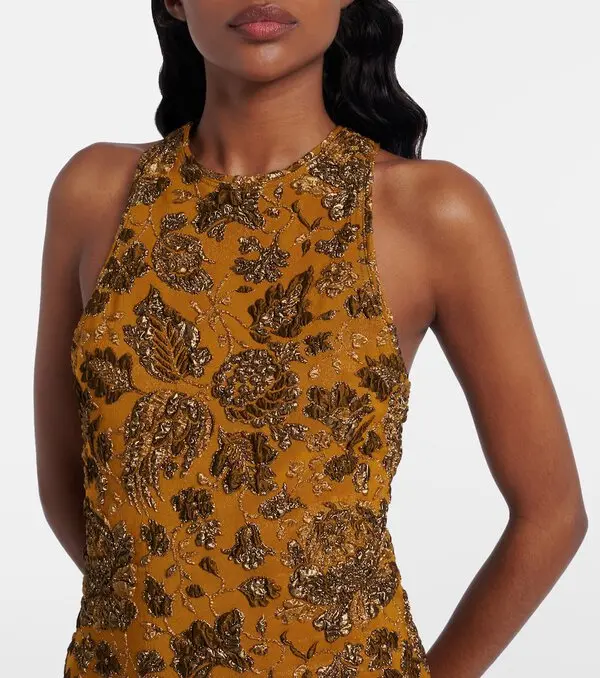 Saint Laurent Floral Brocade Minidress - Gold