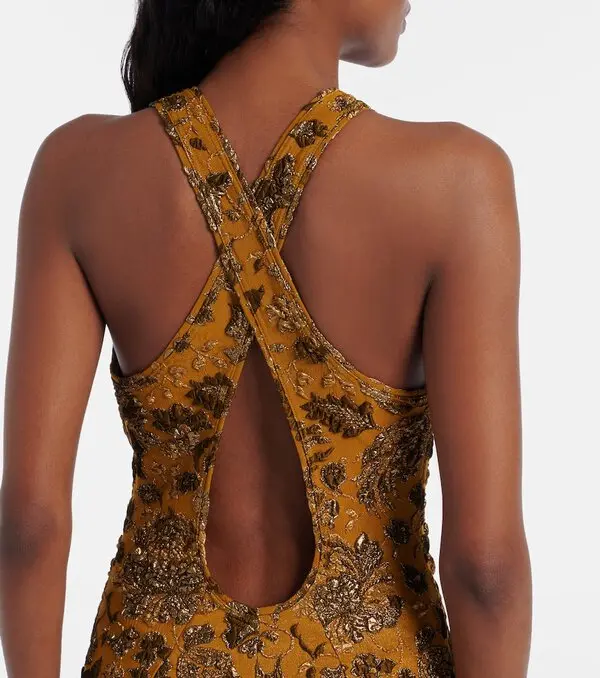 Saint Laurent Floral Brocade Minidress - Gold