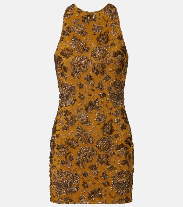 Saint Laurent Floral Brocade Minidress - Orange