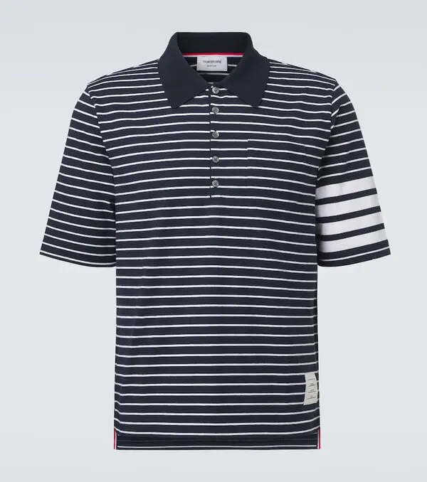 Thom Browne 4-bar Striped Cotton Polo Shirt - Blue