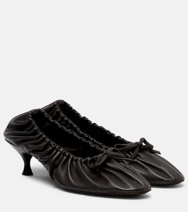 HERBERT LEVINE Gather Around Ruched Leather Pumps - Brown