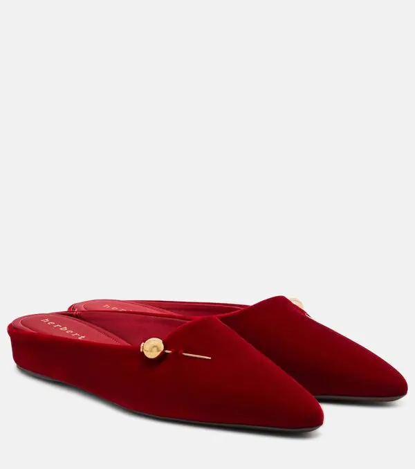HERBERT LEVINE Velvet Mules With Pointed Toe - Red