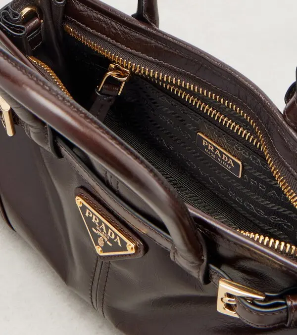 Prada Bonnie Mini Leather Top-handle Bag - Brown