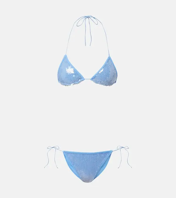 Oseree Sequin Triangle Bikini - Blue