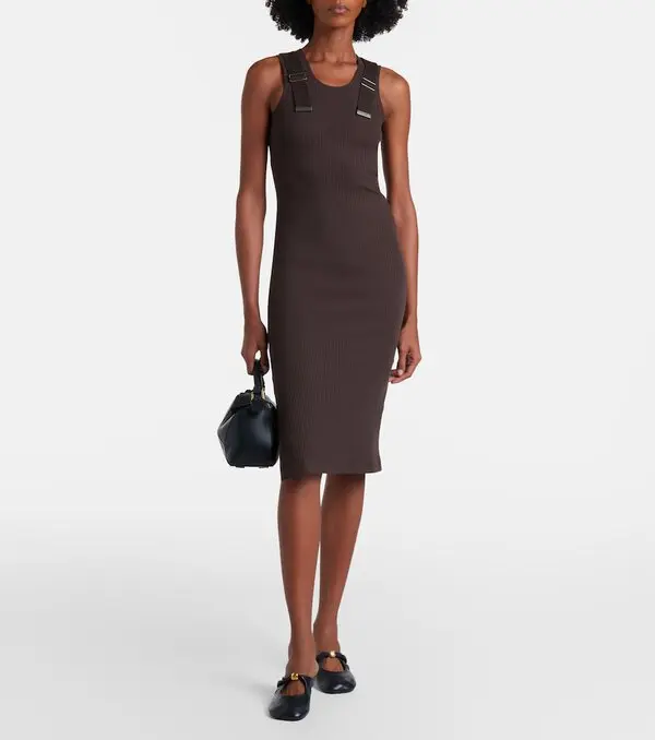 Loewe Ribbed-knit Cotton-blend Midi Dress