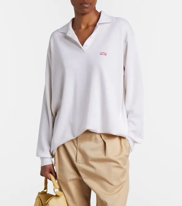 Loewe Double L Cashmere Blend Polo Sweater - White