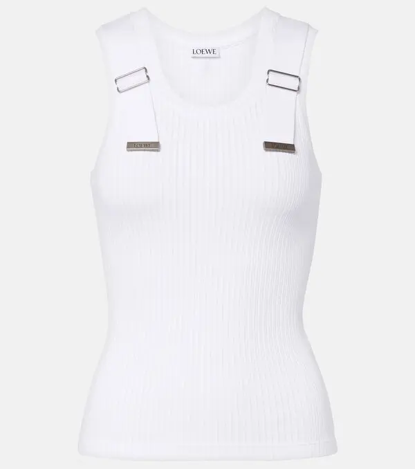 Loewe Ribbed-knit Cotton-blend Tank Top - White