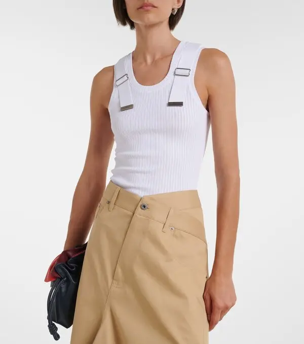 Loewe Ribbed-knit Cotton-blend Tank Top - White