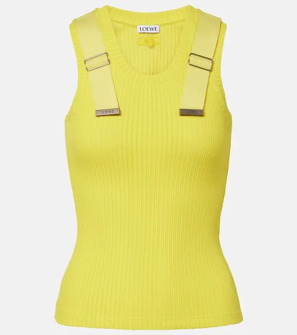 Loewe Ribbed-knit Cotton-blend Tank Top - Yellow