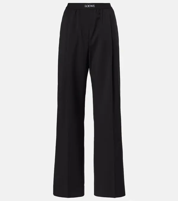 Loewe Wool Logo Straight-leg Pants - Black
