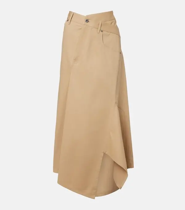 Loewe Asymmetrical Cotton Midi Skirt - Beige