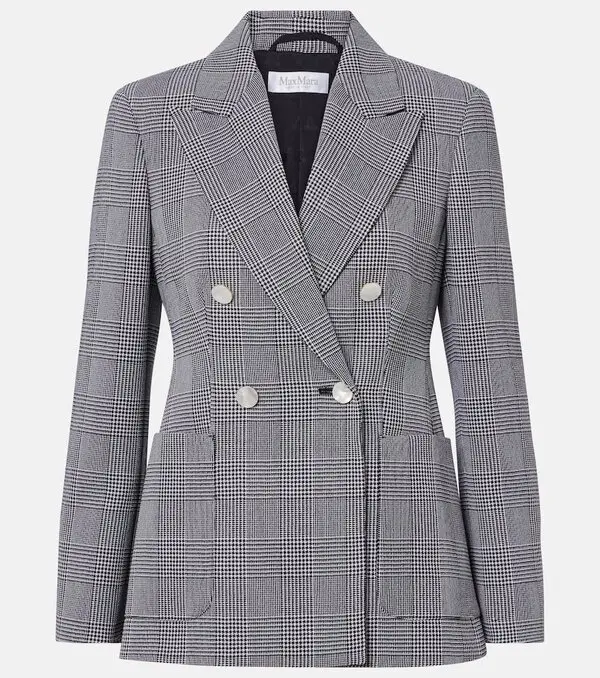 Max Mara Prince Of Wales Check Virgin Wool Blazer - Black