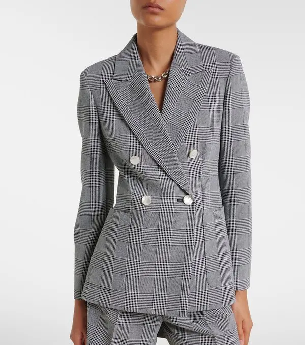 Max Mara Prince Of Wales Check Virgin Wool Blazer - Black