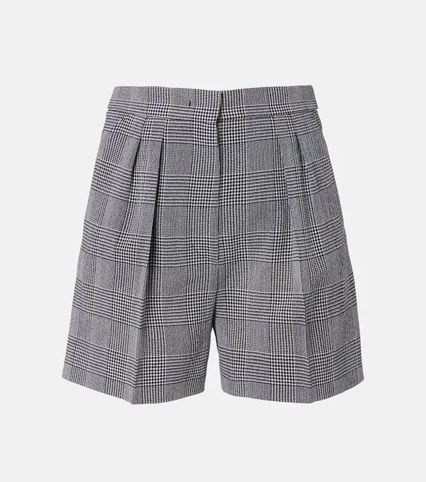 Max Mara Prince Of Wales Check Wool Crêpe Shorts - Black