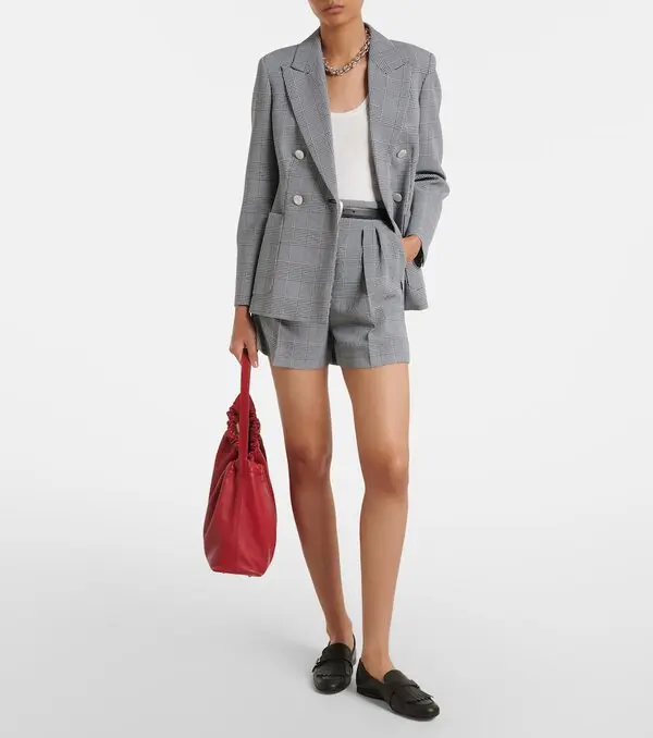 Max Mara Prince Of Wales Check Wool Crêpe Shorts - Black