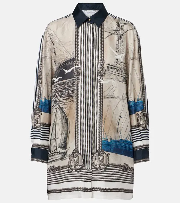 Max Mara Oversized Printed Silk Twill Shirt - Grey
